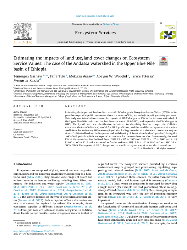 (PDF) Estimating the impacts of land use/land cover changes on ...