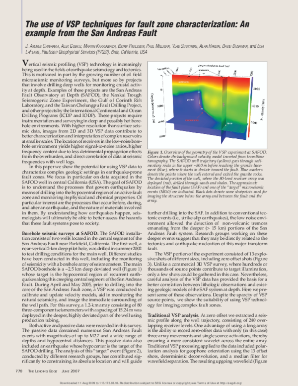 (PDF) The use of VSP techniques for fault zone characterization: An example from the San Andreas ...