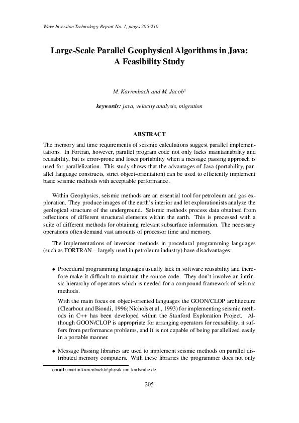 (PDF) Large-scale parallel geophysical algorithms in Java: a feasibility study