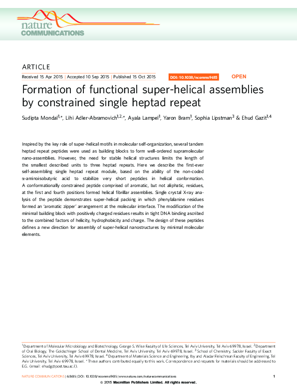 (PDF) Formation of functional super-helical assemblies by constrained ...