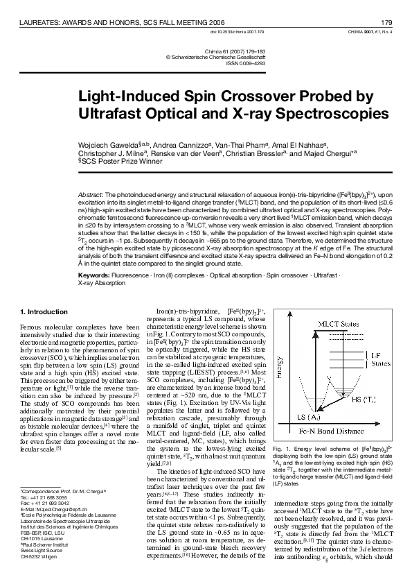 (PDF) Light-Induced Spin Crossover Probed by Ultrafast Optical and X-ray Spectroscopies