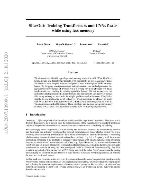 (PDF) SliceOut: Training Transformers and CNNs faster while using less memory