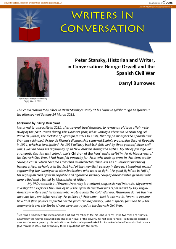 (PDF) Peter Stansky, historian and writer, in conversation: George ...
