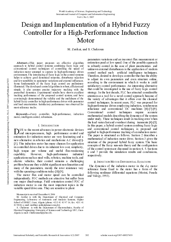 Pdf Design And Implementation Of A Hybrid Fuzzy Controller For A High