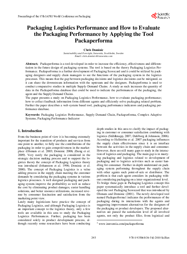 (PDF) Packaging Logistics Performance and How to Evaluate the Packaging ...