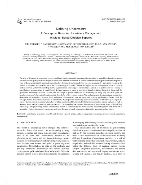 (PDF) Defining Uncertainty: A Conceptual Basis for Uncertainty Management in Model-Based ...