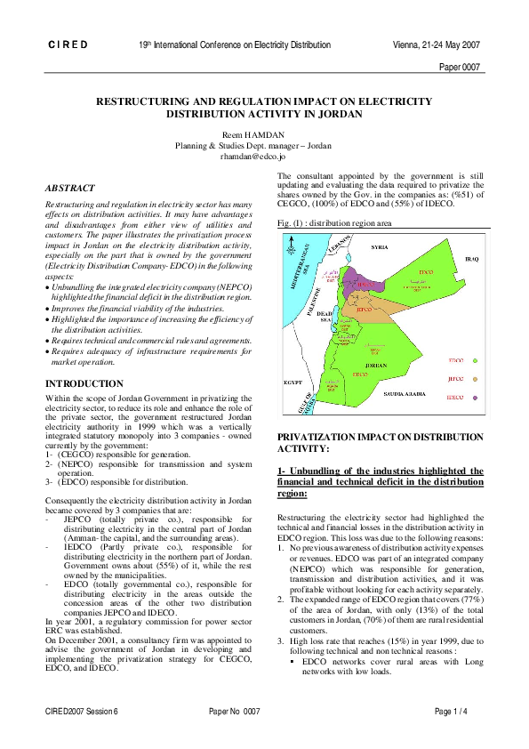 (PDF) Restructuring and Regulation Impact on Electricity Distribution ...