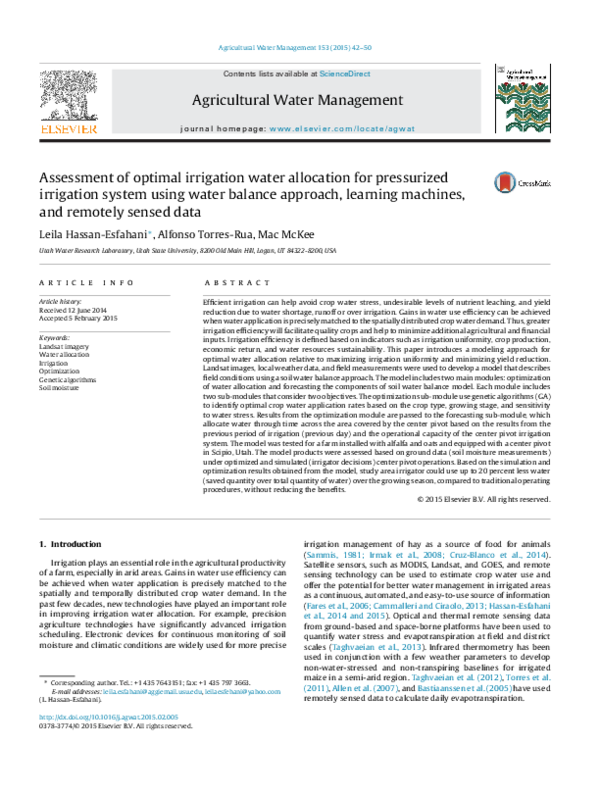 (PDF) Assessment of optimal irrigation water allocation for pressurized ...