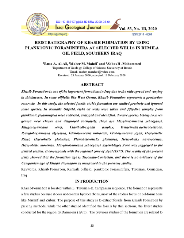 (PDF) Biostratigraphy of Khasib Formation by Using Planktonic ...