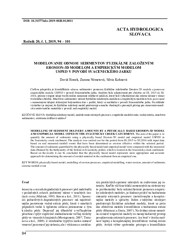 Pdf Modelling Of Sediment Delivery Amounts By A Physically Based