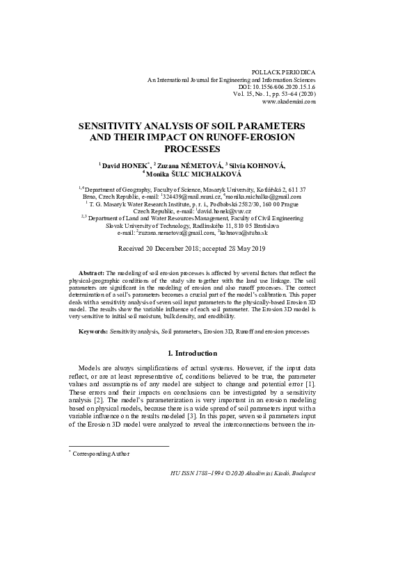 (PDF) Sensitivity analysis of soil parameters and their impact on runoff-erosion processes