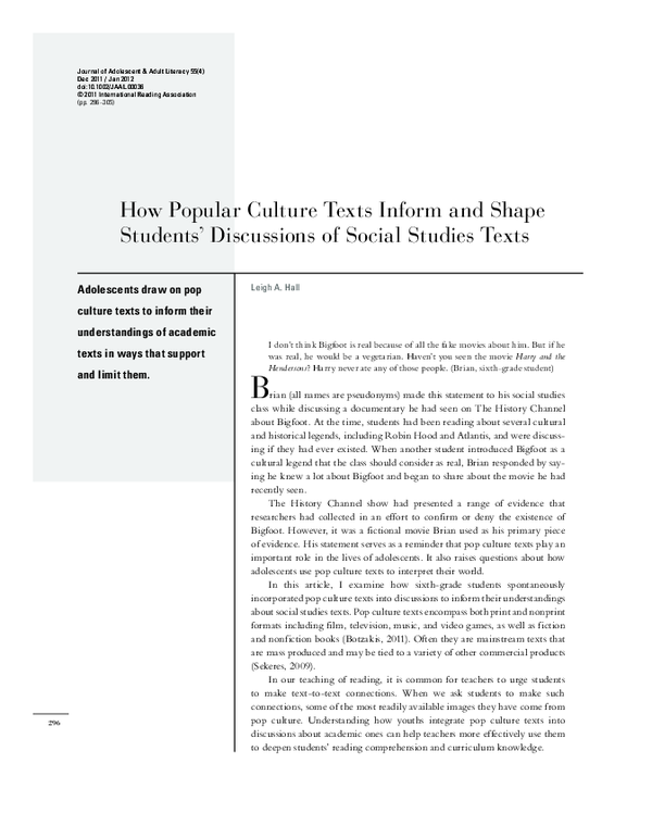 (PDF) How Popular Culture Texts Inform and Shape Students’ Discussions ...
