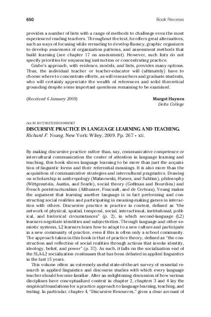 (PDF) Discursive Practice in Language Learning and Teachingby Richard F. Young