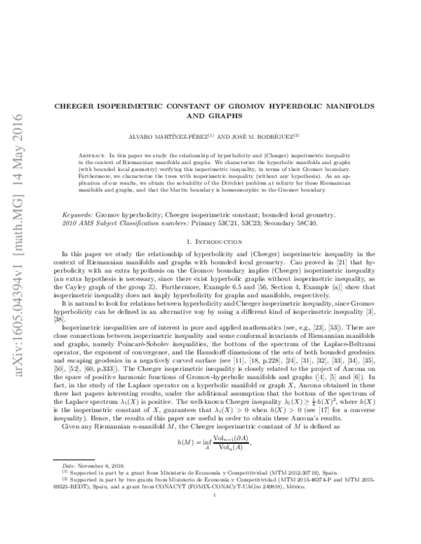 (PDF) Cheeger isoperimetric constant of Gromov hyperbolic manifolds and ...