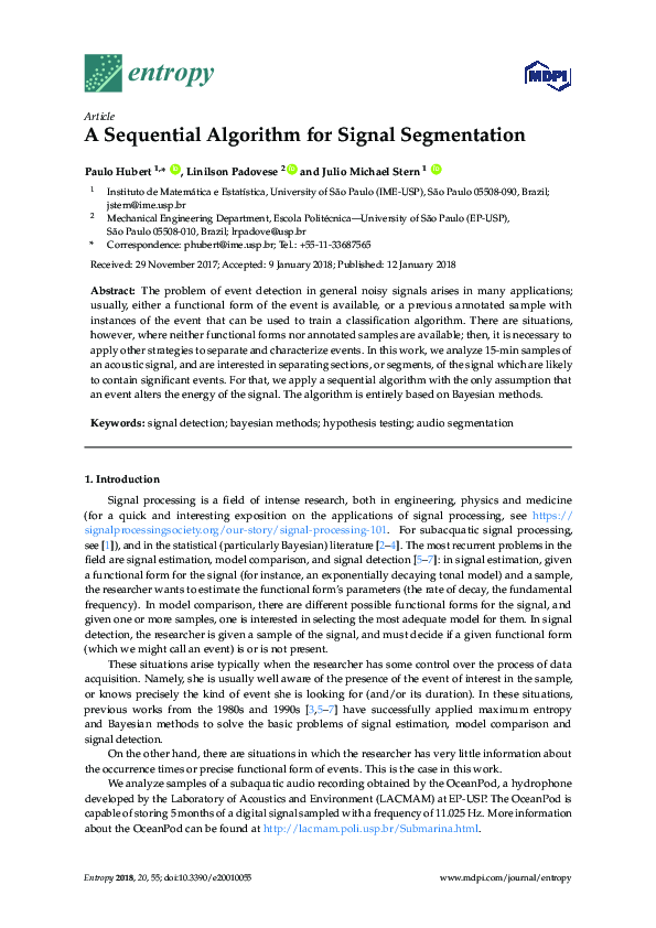 Pdf A Sequential Algorithm For Signal Segmentation