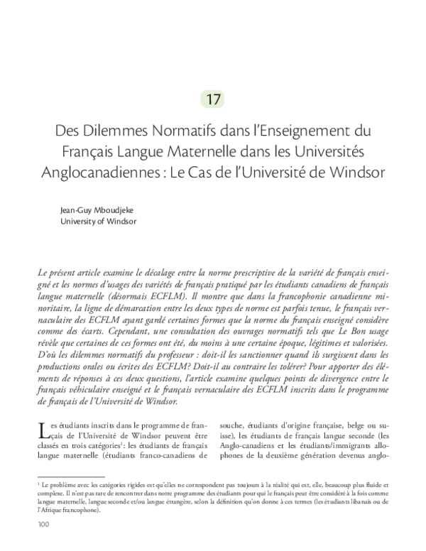 (PDF) 17. Des Dilemmes Normatifs dans l’Enseignement du Français Langue ...