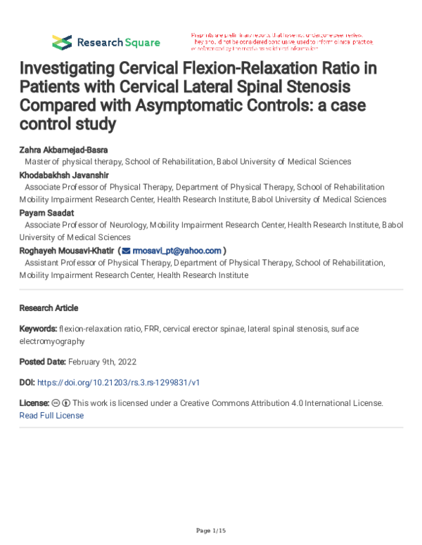 (PDF) Investigating Cervical Flexion-Relaxation Ratio in Patients with Cervical Lateral Spinal ...