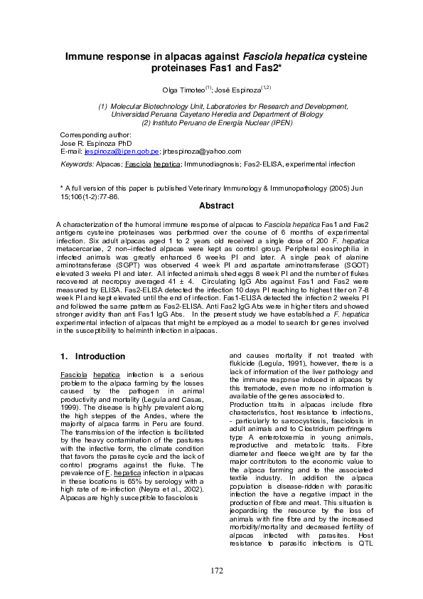 (PDF) Immune response in alpacas against Fasciola hepatica cysteine ...