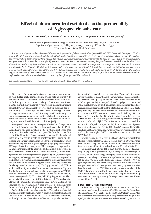 (PDF) Effect of pharmaceutical excipients on the permeability of P ...
