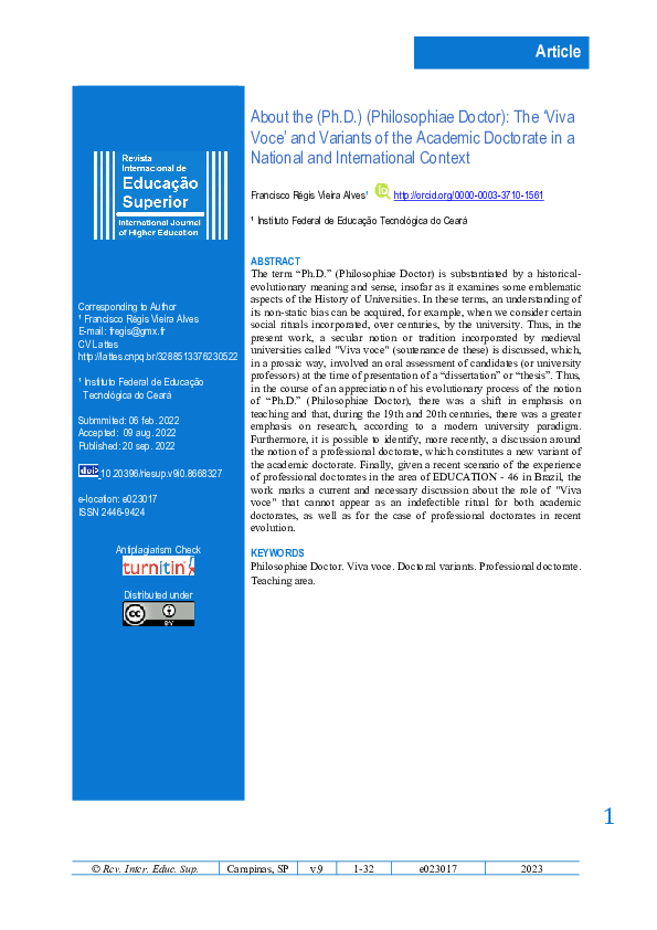 (PDF) About the (Ph.D.) (Philosophiae Doctor): The 'Viva Voce' and ...