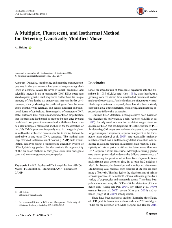 (PDF) A Multiplex, Fluorescent, and Isothermal Method for Detecting Genetically Modified Maize