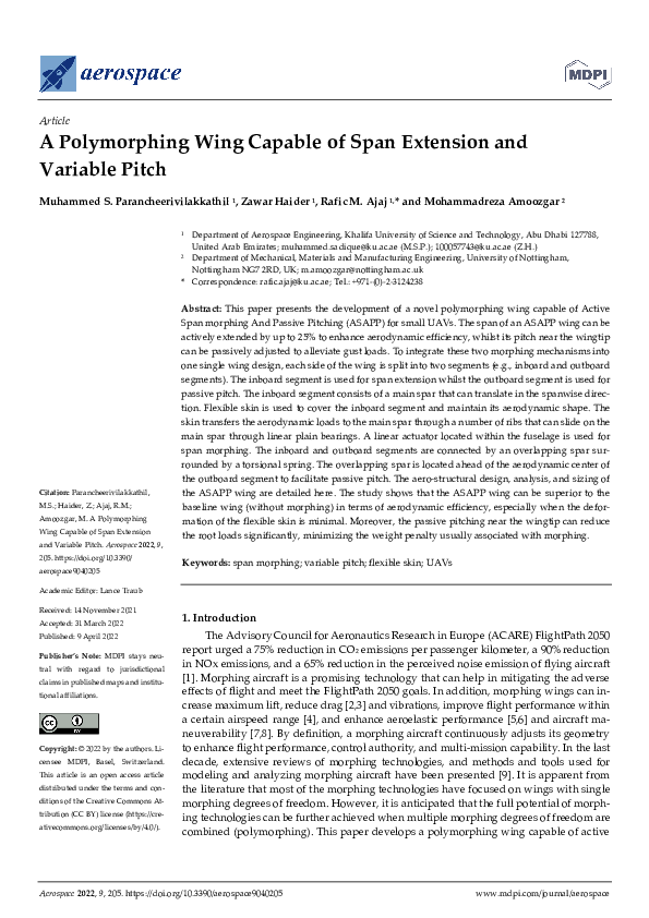 Pdf A Polymorphing Wing Capable Of Span Extension And Variable Pitch