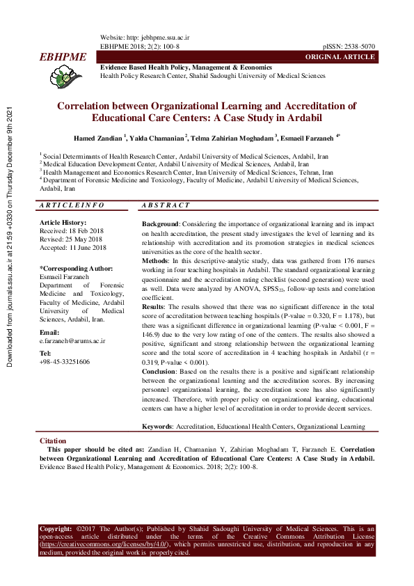 (PDF) Correlation between Organizational Learning and Accreditation of Educational Care Centers ...