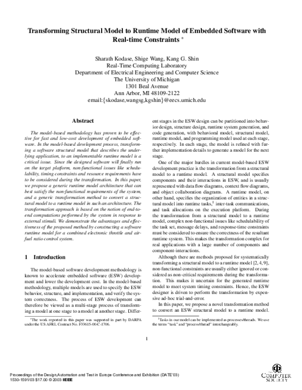 Pdf Transforming Structural Model To Runtime Model Of Embedded Software With Real Time