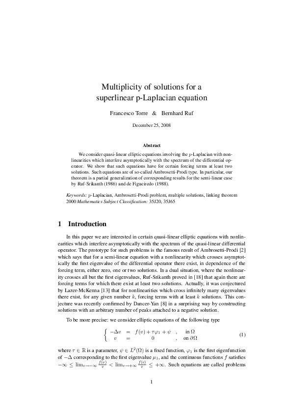 (PDF) Multiplicity of solutions for a superlinear -Laplacian equation