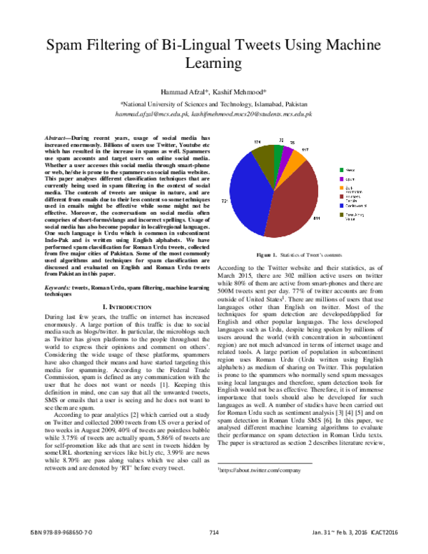 (PDF) Spam filtering of bi-lingual tweets using machine learning