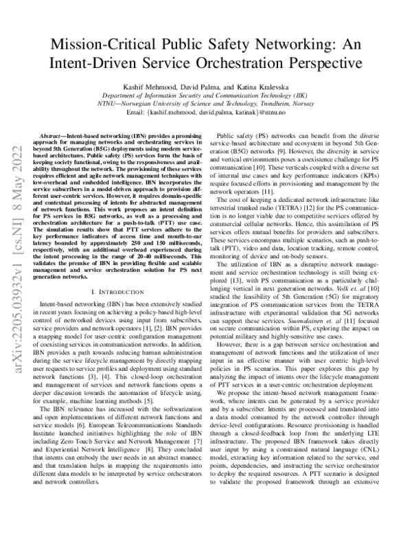 (PDF) Mission-Critical Public Safety Networking: An Intent-Driven Service Orchestration Perspective