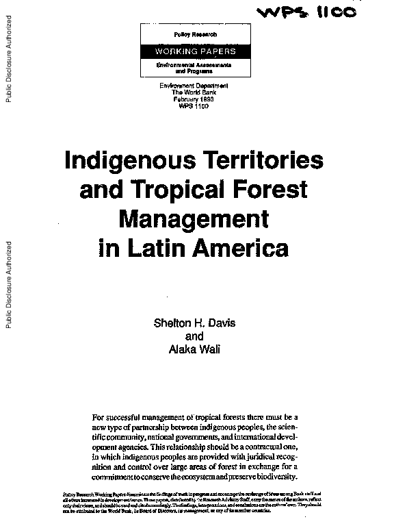 (PDF) Indigenous territories and tropical forest management in Latin ...