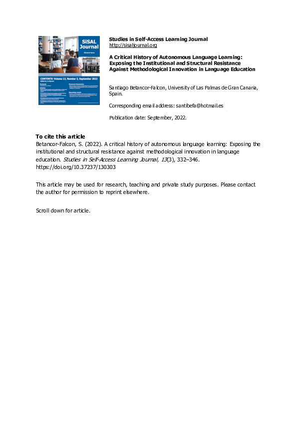(PDF) A Critical History of Autonomous Language Learning: Exposing the ...