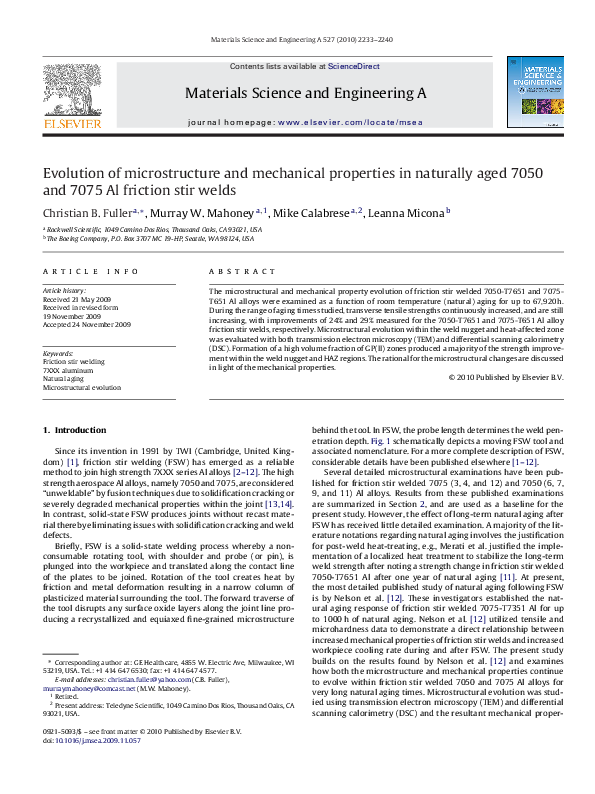 (PDF) Evolution of microstructure and mechanical properties in naturally aged 7050 and 7075 Al ...