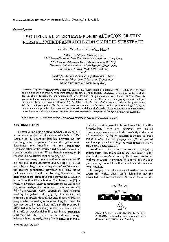 (PDF) Modified Blister Tests for Evaluation of Thin Flexible Membrane ...