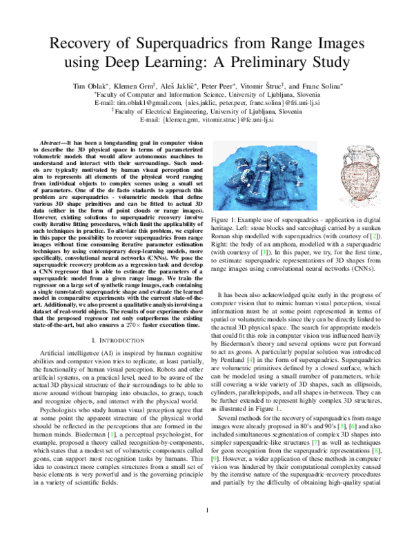 (PDF) Recovery of Superquadrics from Range Images using Deep Learning: A Preliminary Study