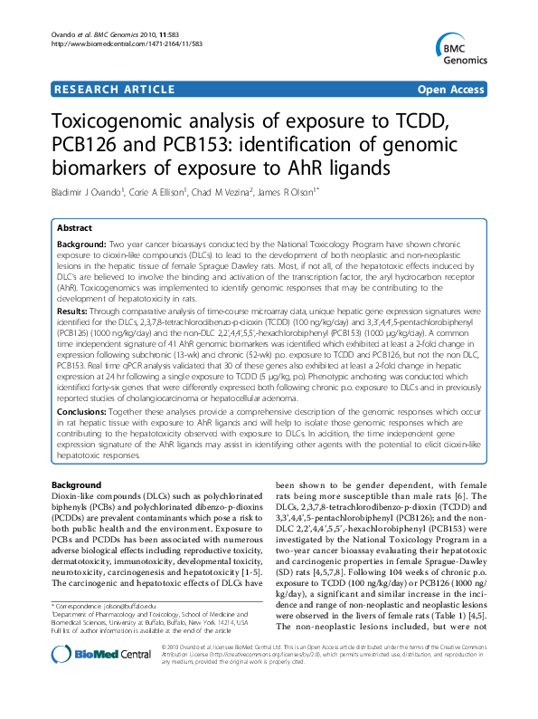 (PDF) Toxicogenomic analysis of exposure to TCDD, PCB126 and PCB153 ...