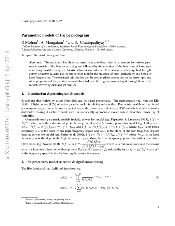 (PDF) Parametric Models of Periodogram | Prashanth Mohan - Academia.edu