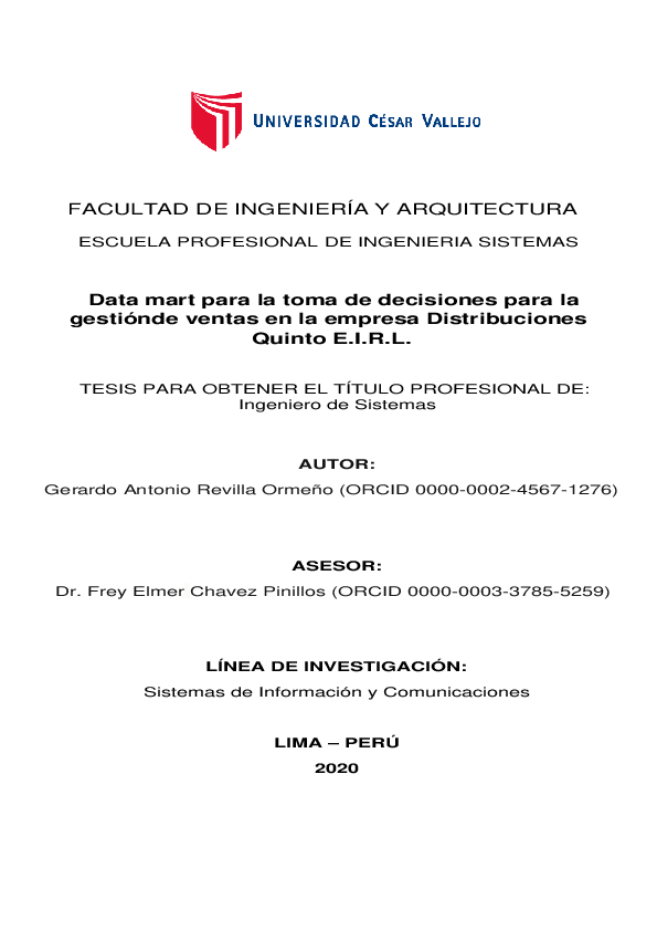 (PDF) Data mart para la toma de decisiones para la gestiónde ventas en la empresa Distribuciones ...