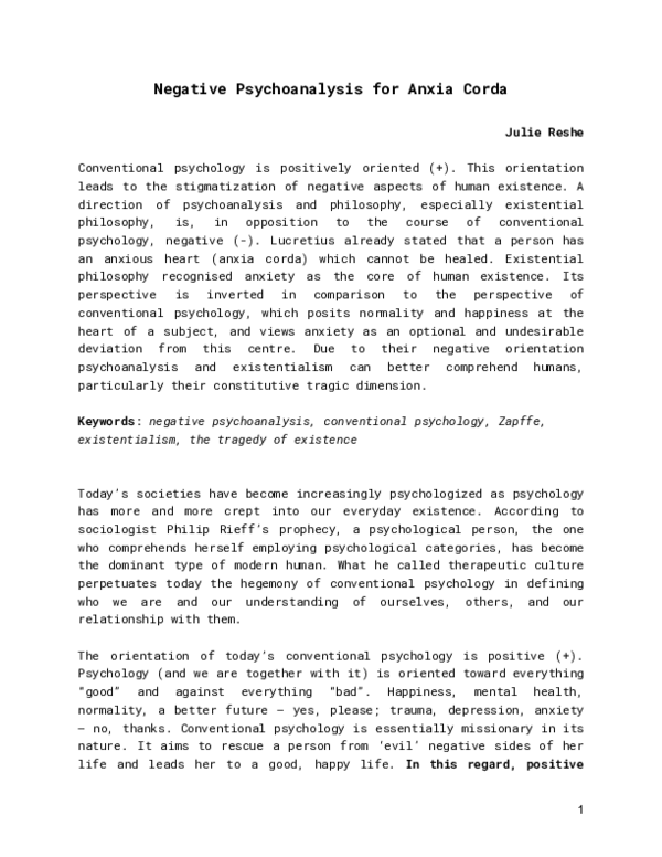 (PDF) Negative Psychoanalysis for Anxia Corda (Maska, 2021)