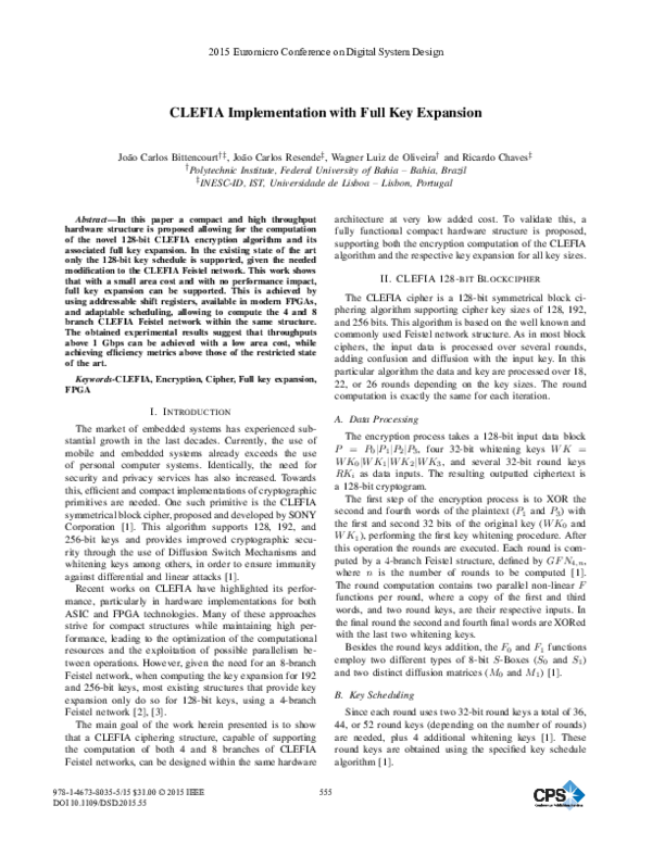 Pdf Clefia Implementation With Full Key Expansion