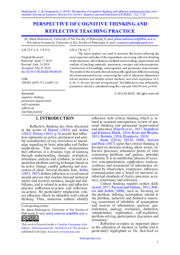 (PDF) Perspective of cognitive thinking and reflective teaching practice