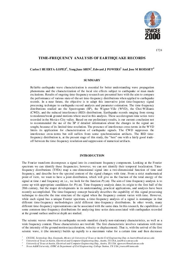 (PDF) Time-frequency analysis of earthquake records