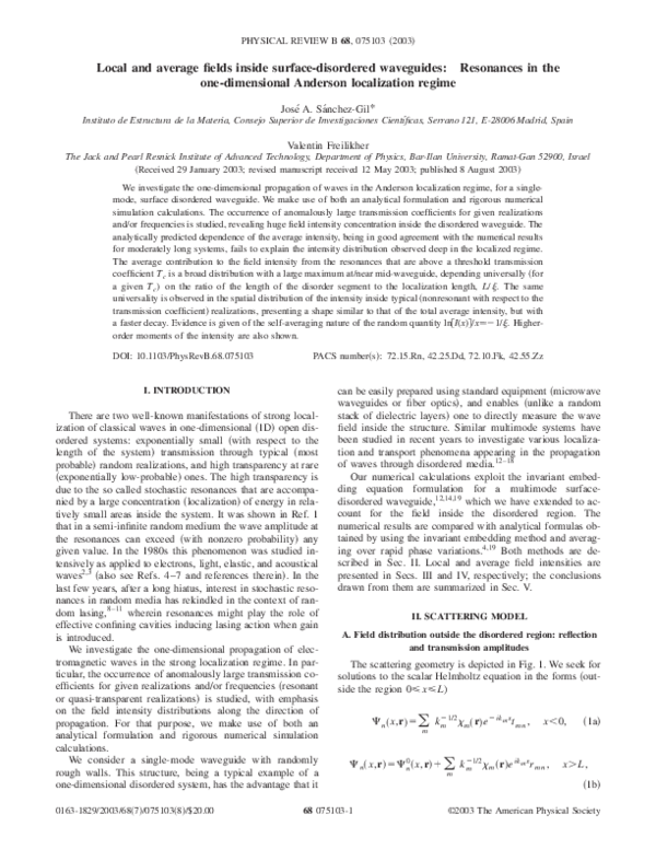 Pdf Local And Average Fields Inside Surface Disordered Waveguides