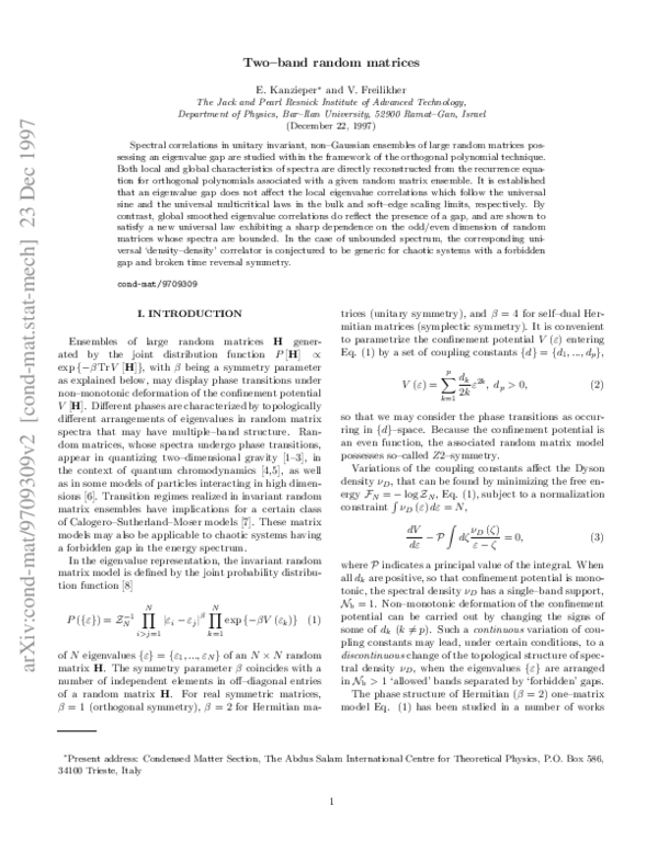Pdf Two Band Random Matrices