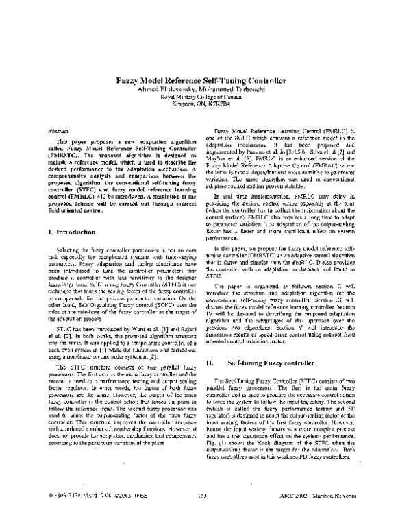 (PDF) Fuzzy model reference self-tuning controller | Ayman Dessouky ... (PDF) Fuzzy model reference self-tuning controller | Ayman Dessouky ...
