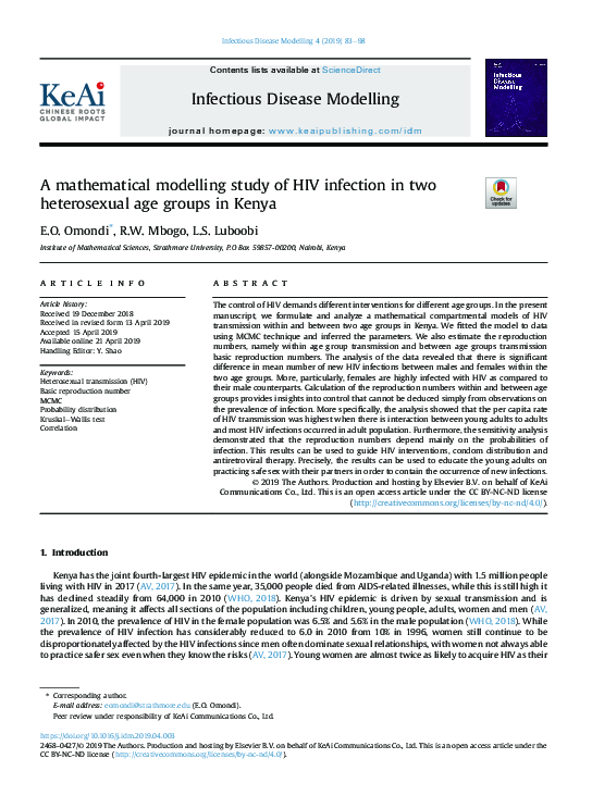 (PDF) A mathematical modelling study of HIV infection in two ...