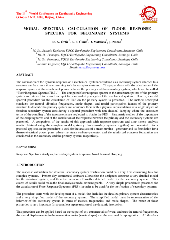 (PDF) Modal Spectral Calculation of Floor Response Spectra for ...