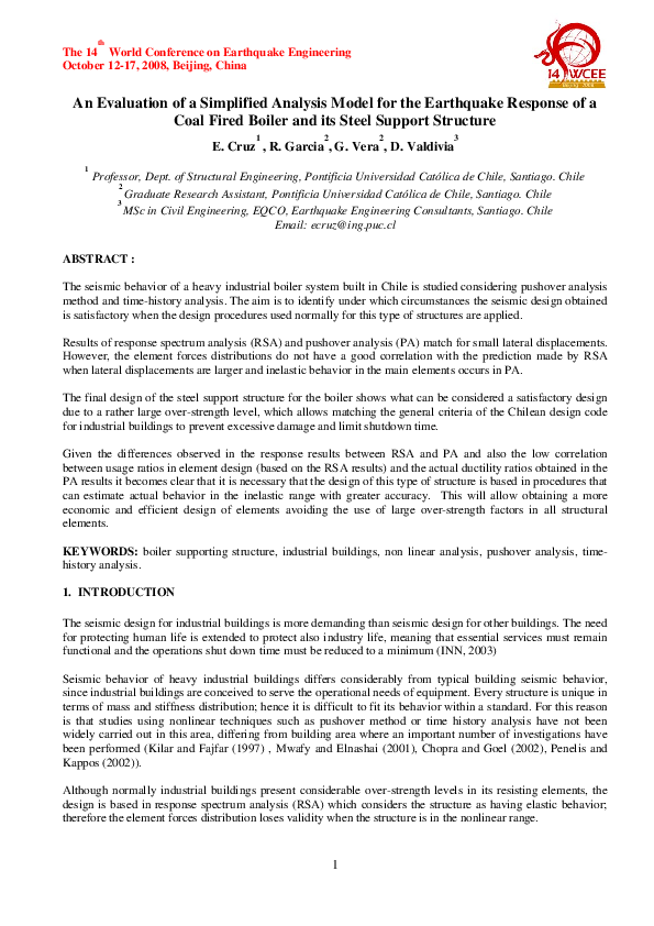 (PDF) An Evaluation of a Simplified Analysis Model for the Earthquake Response of a Coal Fired ...
