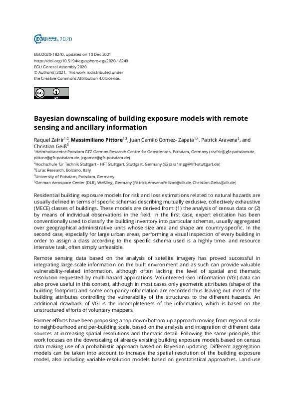 (PDF) Bayesian downscaling of building exposure models with remote sensing and ancillary information